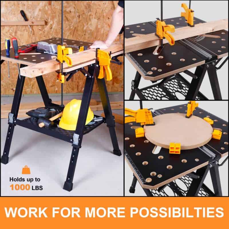 WORKESS Portable Workbench & Sawhorse, 1000Lbs Capacity Heavy Duty ...